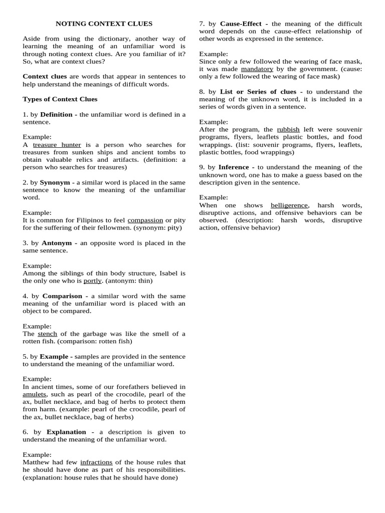 Handout - Noting Context Clues | PDF