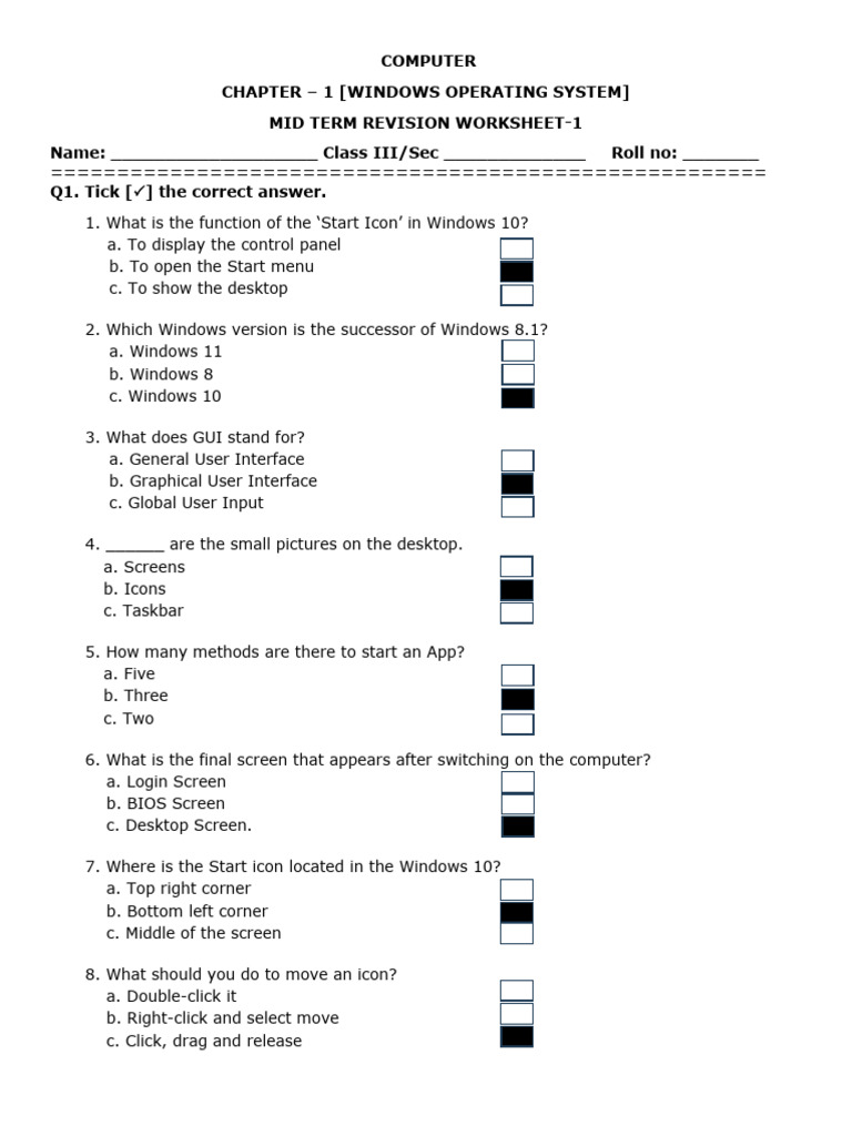 Class 3_Mid Term_Computer Revision Worsheet 1_Answer Key | PDF | Graphical User Interfaces ...