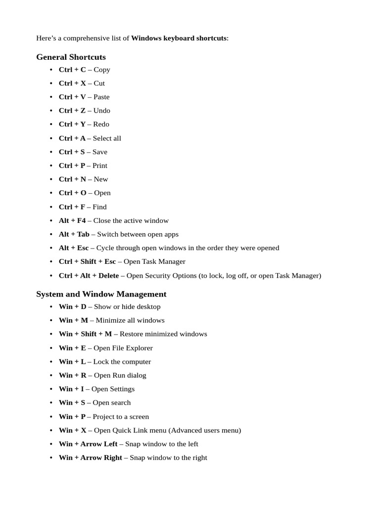Windows Shortcuts | PDF | Software | System Software