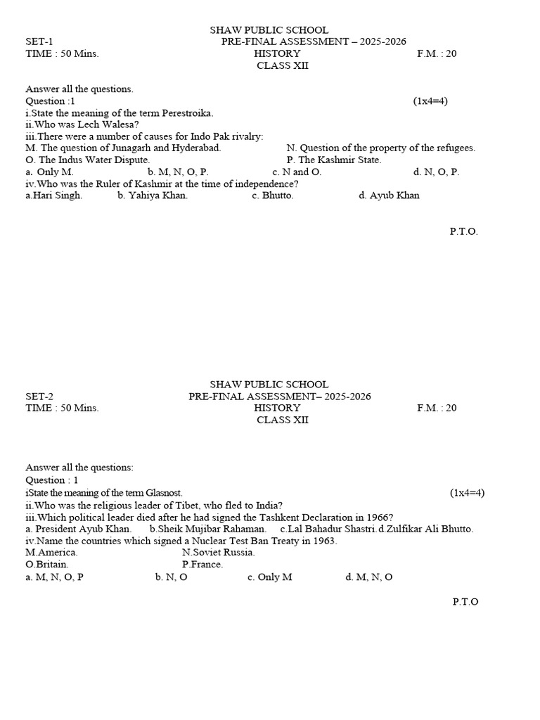 Final Semester Class 12 ASSESMENT 2025-2026 23.8.25 | PDF | Pakistan | Zulfikar Ali Bhutto