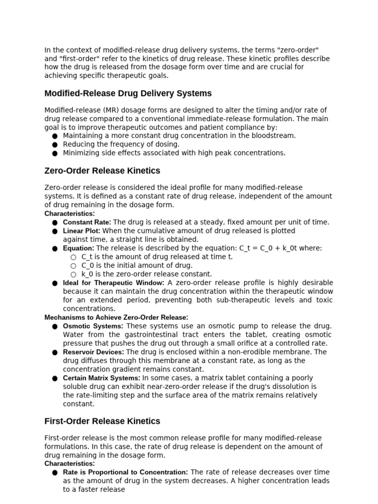 Zero-Order vs First-Order Drug Release | PDF | Diffusion | Pharmacy