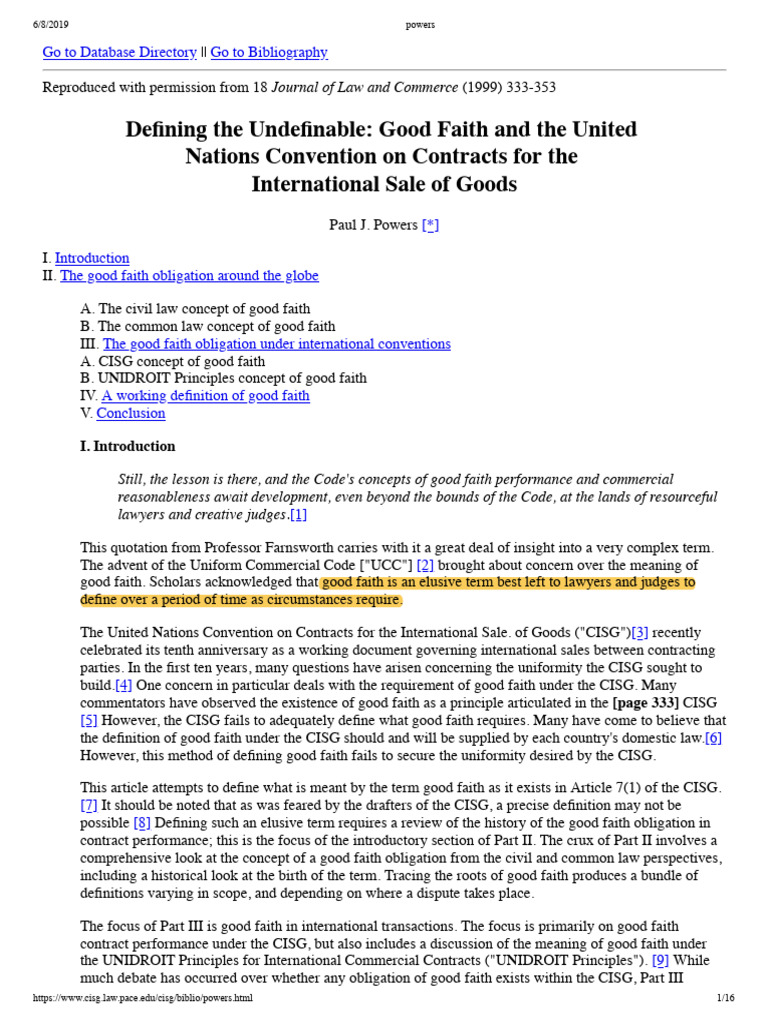Defining Good Faith in CISG Contracts | PDF | Common Law | Uniform ...