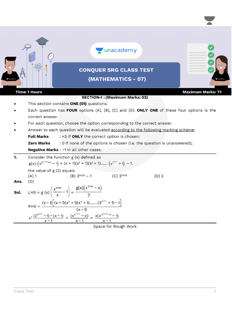 Mathematics CT 07 Conquer SRG -(04!09!2025) FC | PDF