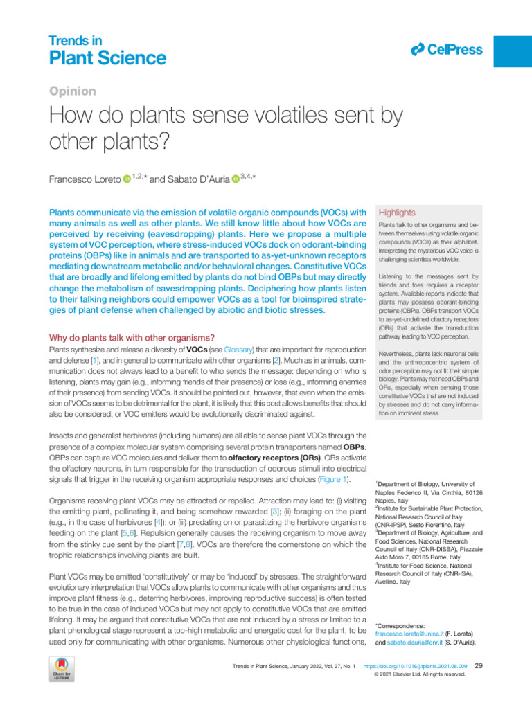 How Do Plants Sense Vocs From Other Plants | PDF | Cell Signaling ...