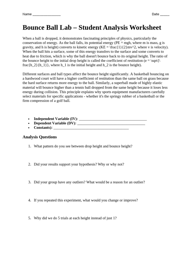 Bounce Ball Lab Report | PDF | Potential Energy | Mechanical Engineering
