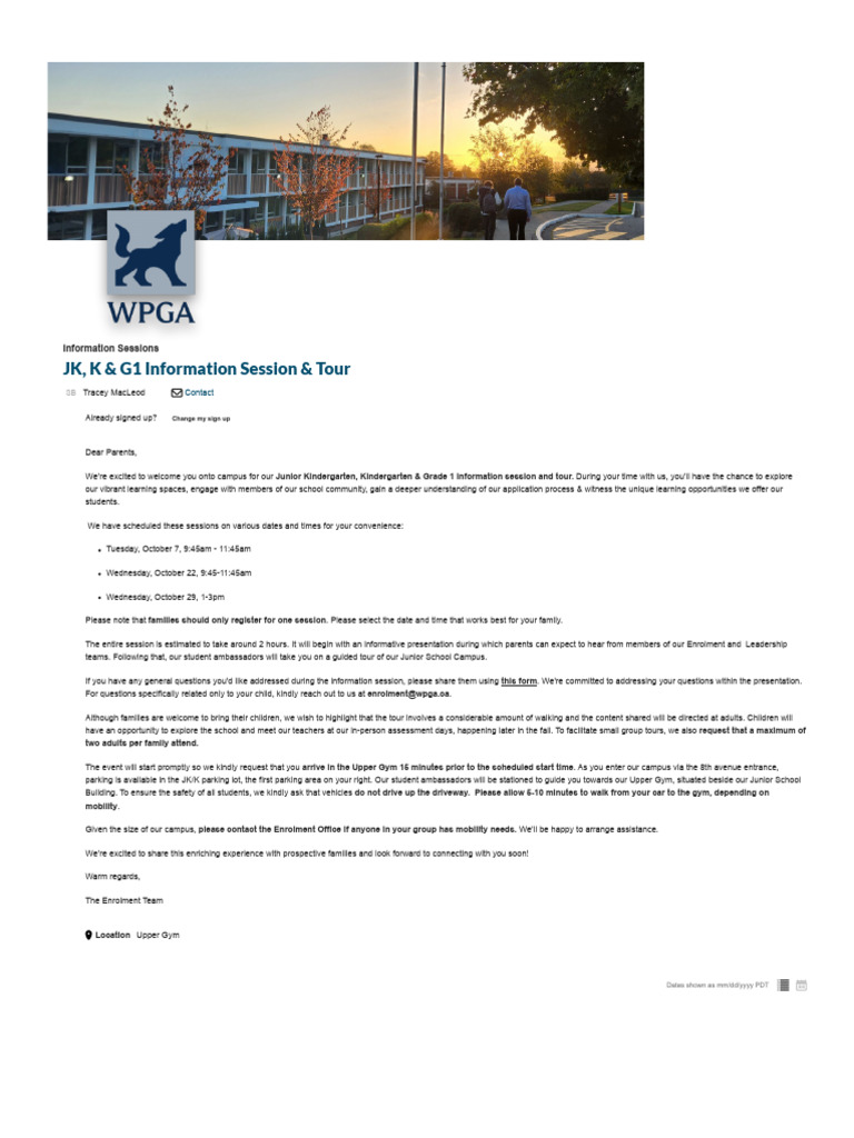 JK, K & G1 Info Session & Tour | PDF