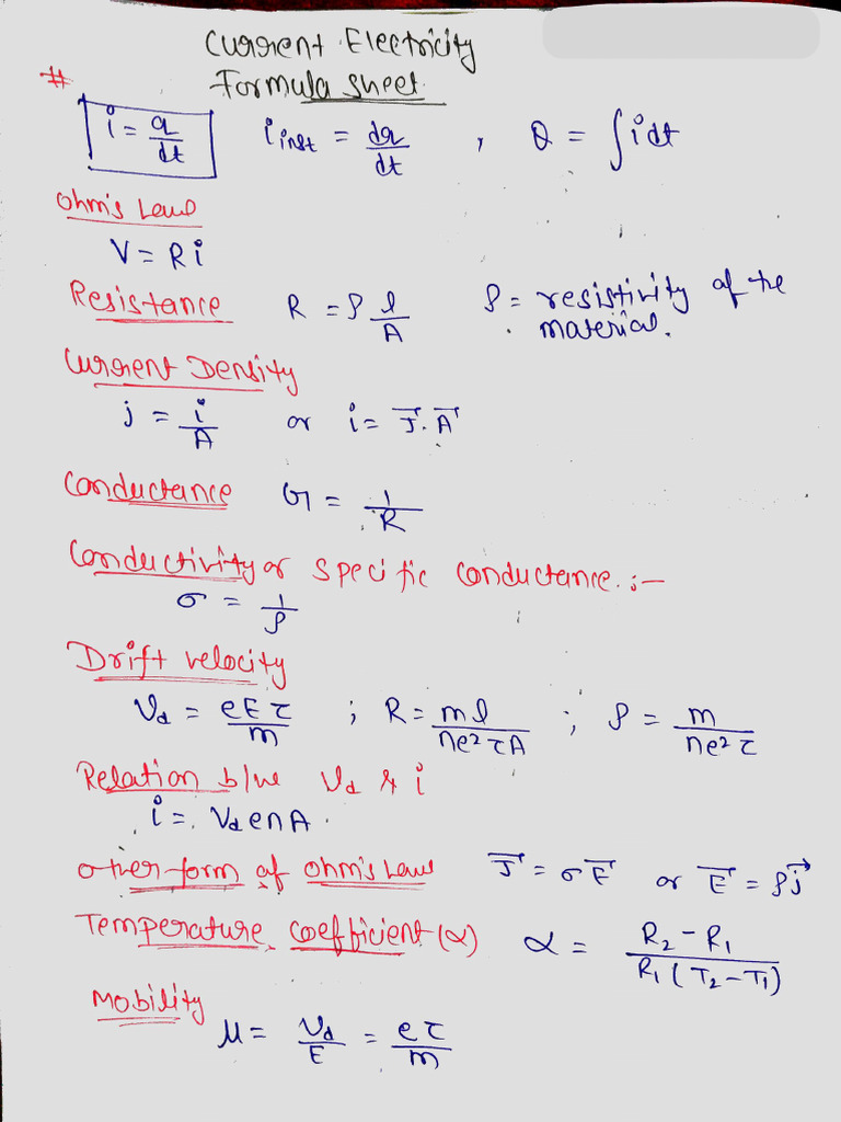 Formula Current Electricity | PDF
