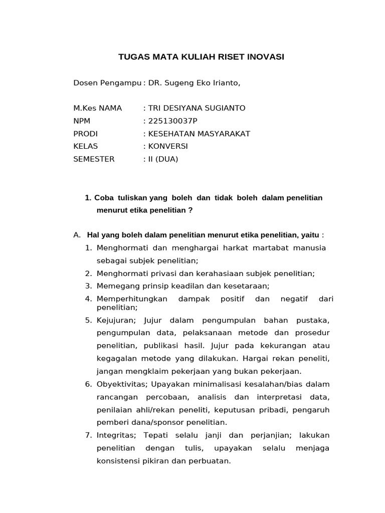 Tri Desiyana Sugianto - 225130037p - Tugas Mata Kuliah Riset Inovasi DR - Sugeng | PDF