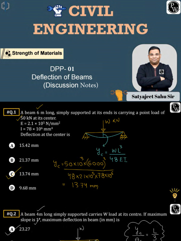 Strength of Materials Deflection of Beams DPP 01 Discussion NotesBy | PDF