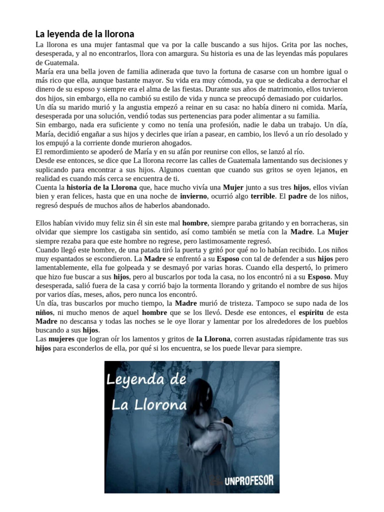 La Llorona: Leyenda de Guatemala | PDF | León | Semáforo