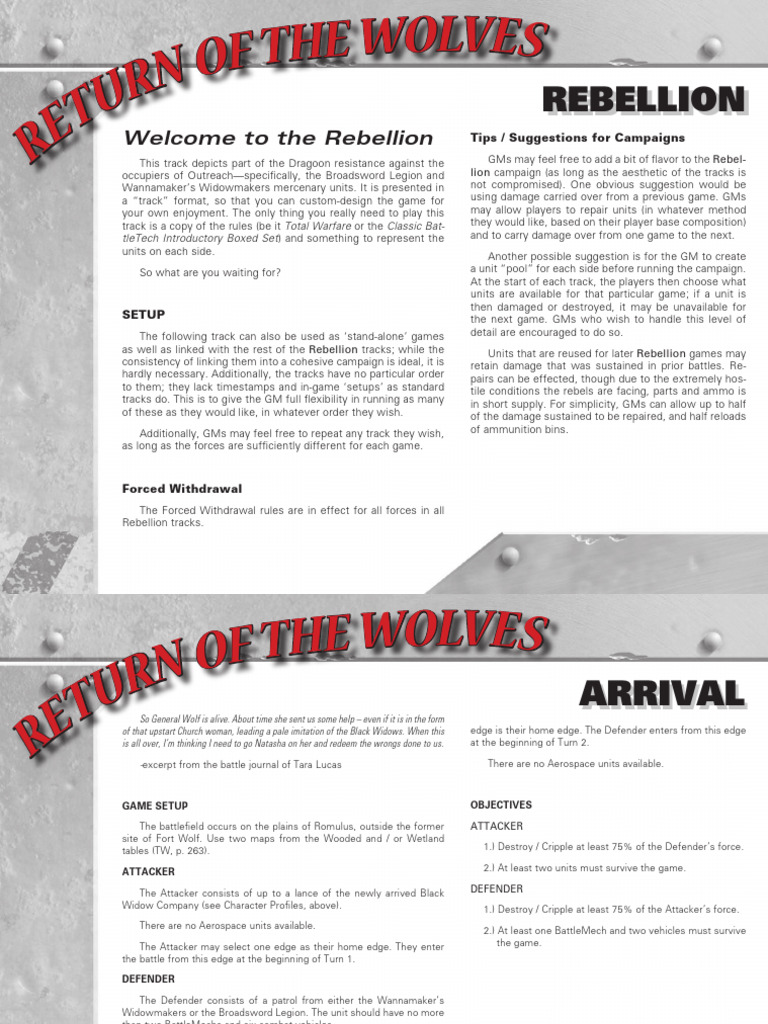 Return of the Wolves: Rebellion Track | PDF | Military Operations ...