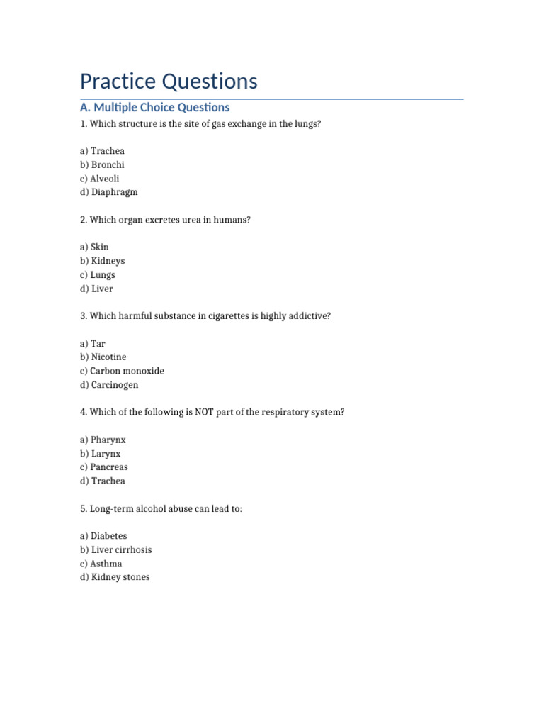 Learning Notes Respiratory Excretory Practice | PDF | Respiratory ...