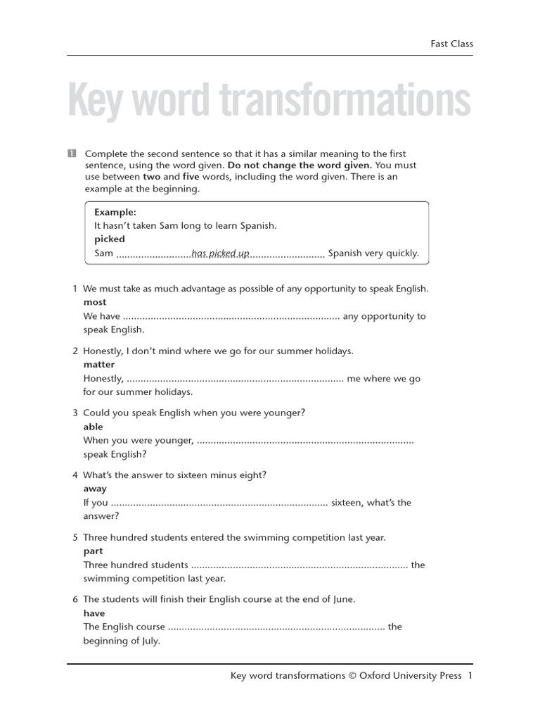 Key Word Transformations Exercise | PDF