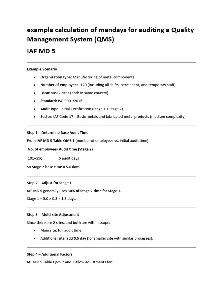 ISO 9001 Audit Mandays Calculation Guide | PDF | Business