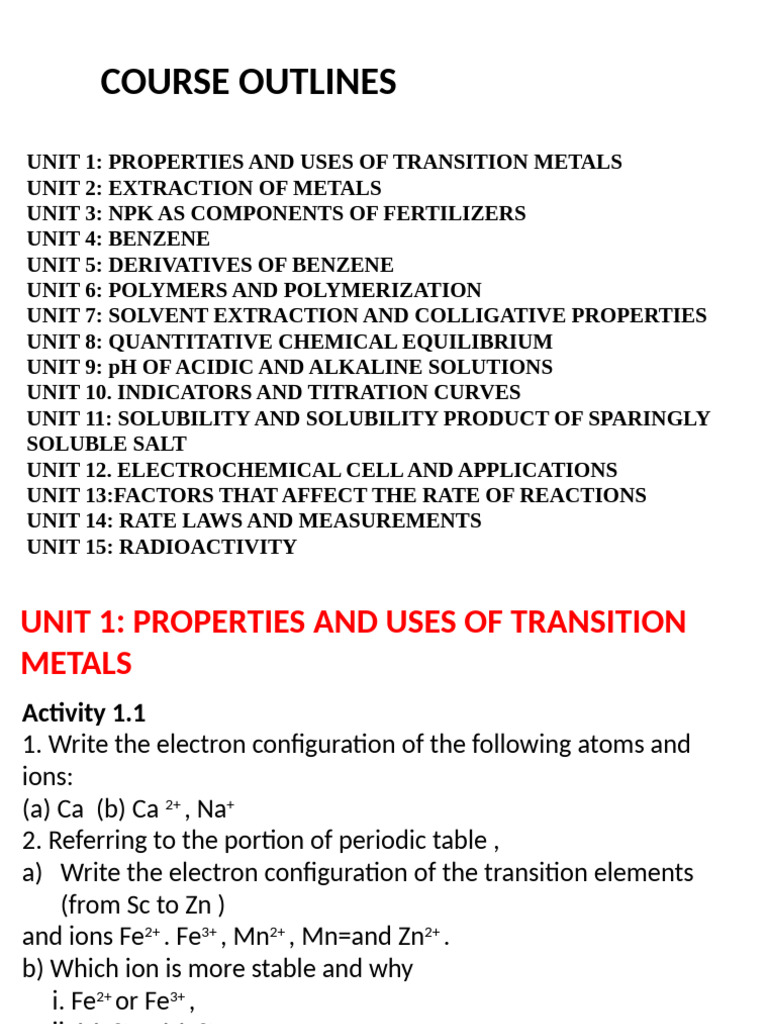 s6 Unit 1. Transition Metals1 | PDF | Coordination Complex | Transition ...