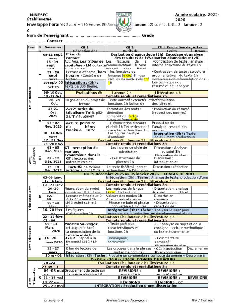 Programme MINESEC 2025-2026 | PDF | Linguistique
