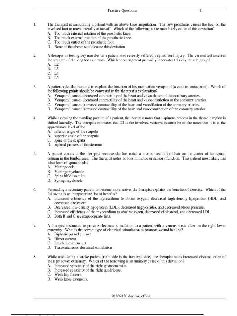 Assessing Physical Therapy Practice Questions | PDF | Physical Therapy ...