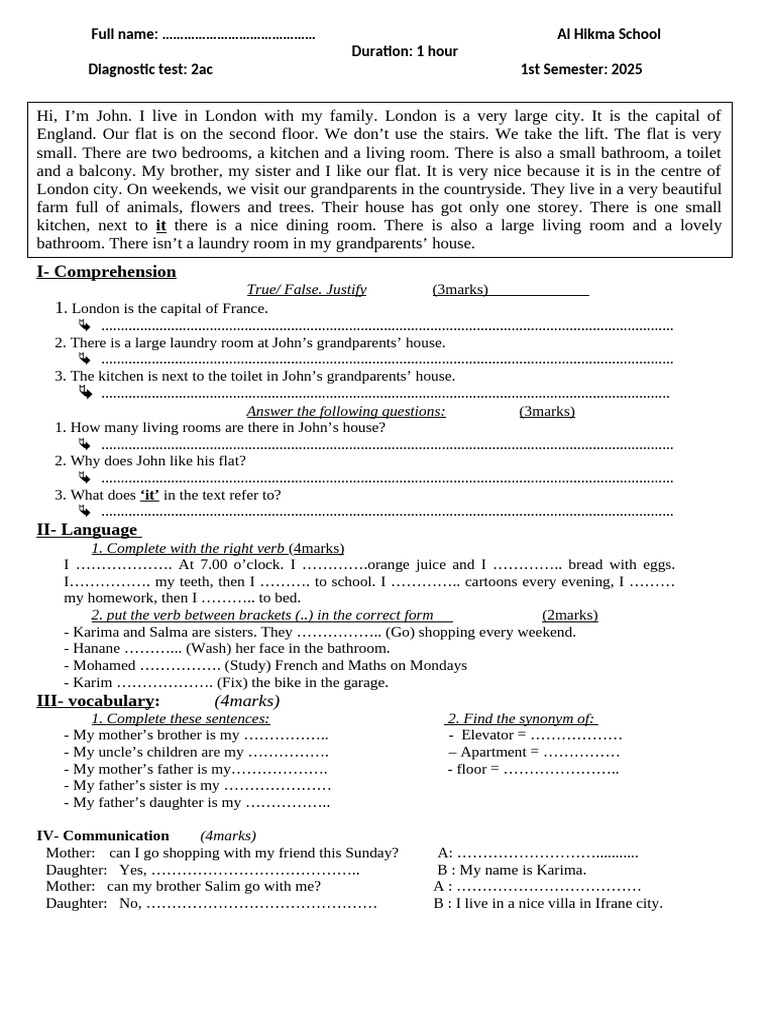 2ac Diagnostic Test | PDF | Domestic Life | Interior Design