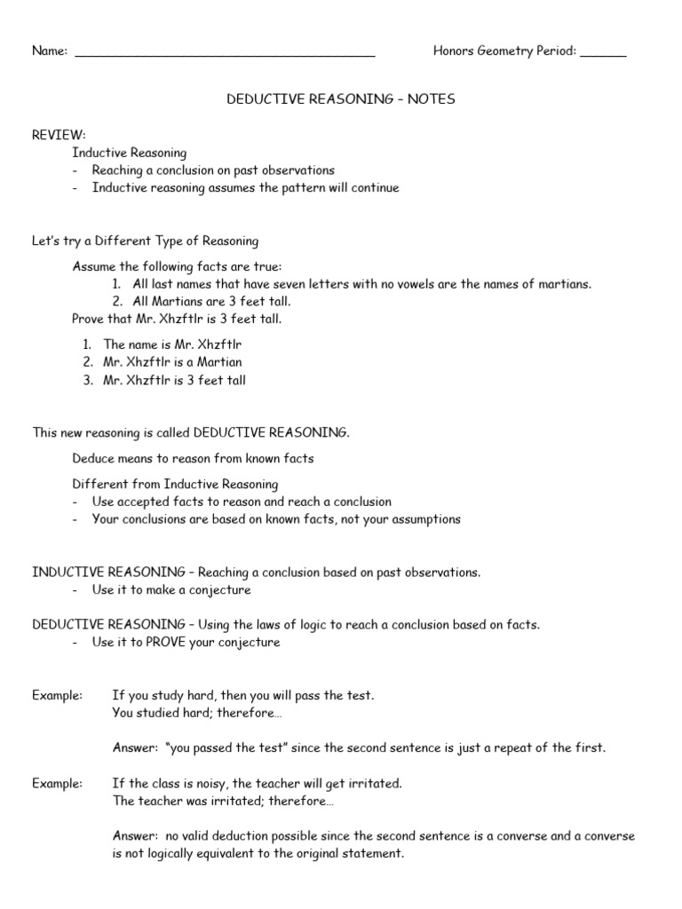 NOTES Deductivereasoning | PDF | Deductive Reasoning | Inductive Reasoning