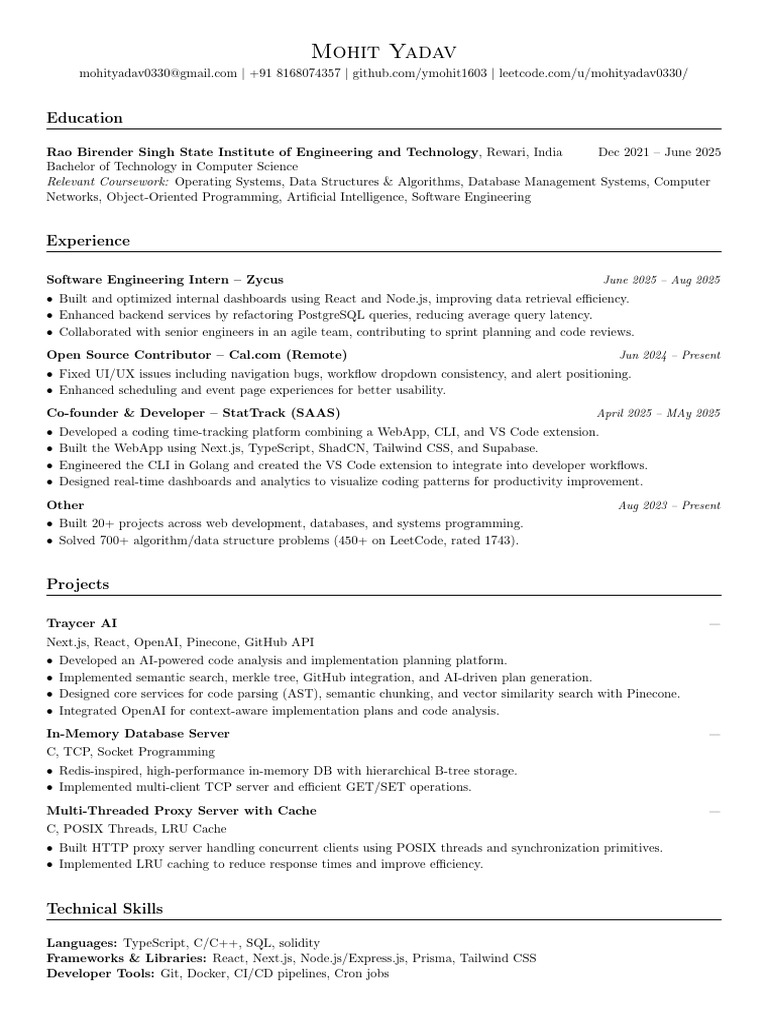 Mohit Resume | PDF | Databases | Cache (Computing)