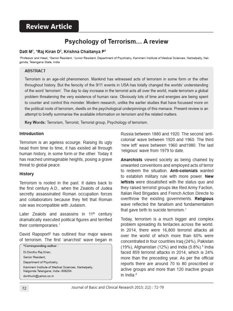 Psychology of Terrorism | PDF | Mental Disorder | Violence