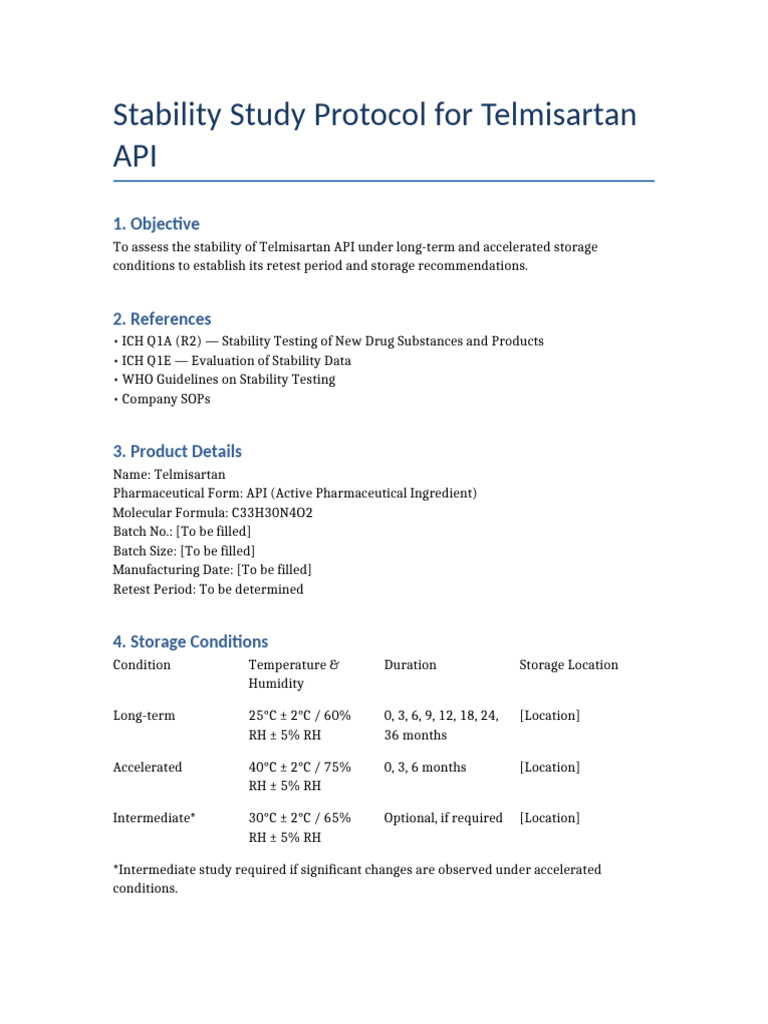 Stability Protocol Telmisartan API | PDF | Assay | High Performance ...