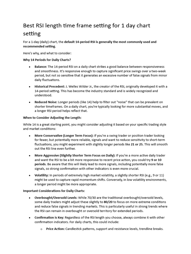 Best RSI Length Time Frame Setting for 1 Day Chart Setting | PDF | Private Sector | Investing