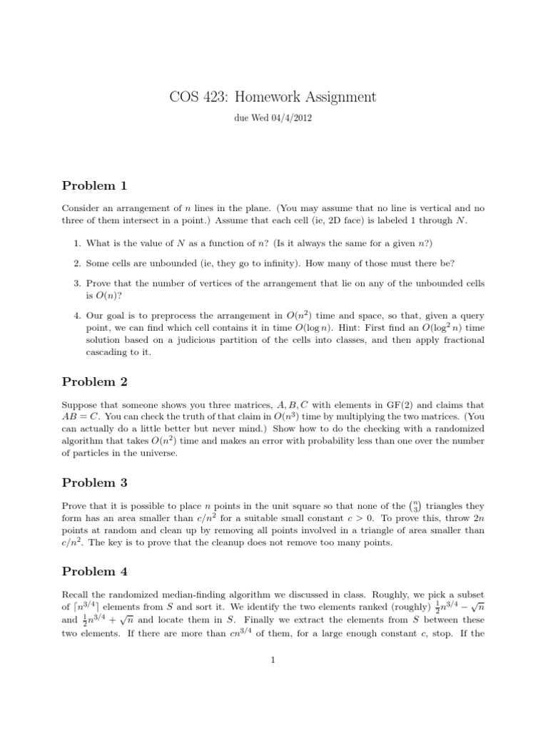 COS 423: Homework Assignment: Problem 1 | PDF | Discrete Mathematics | Mathematical Analysis