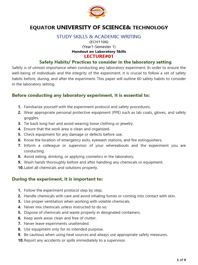Laboratory Skills #002 - Safety Practices & Errors in Experiments | PDF ...