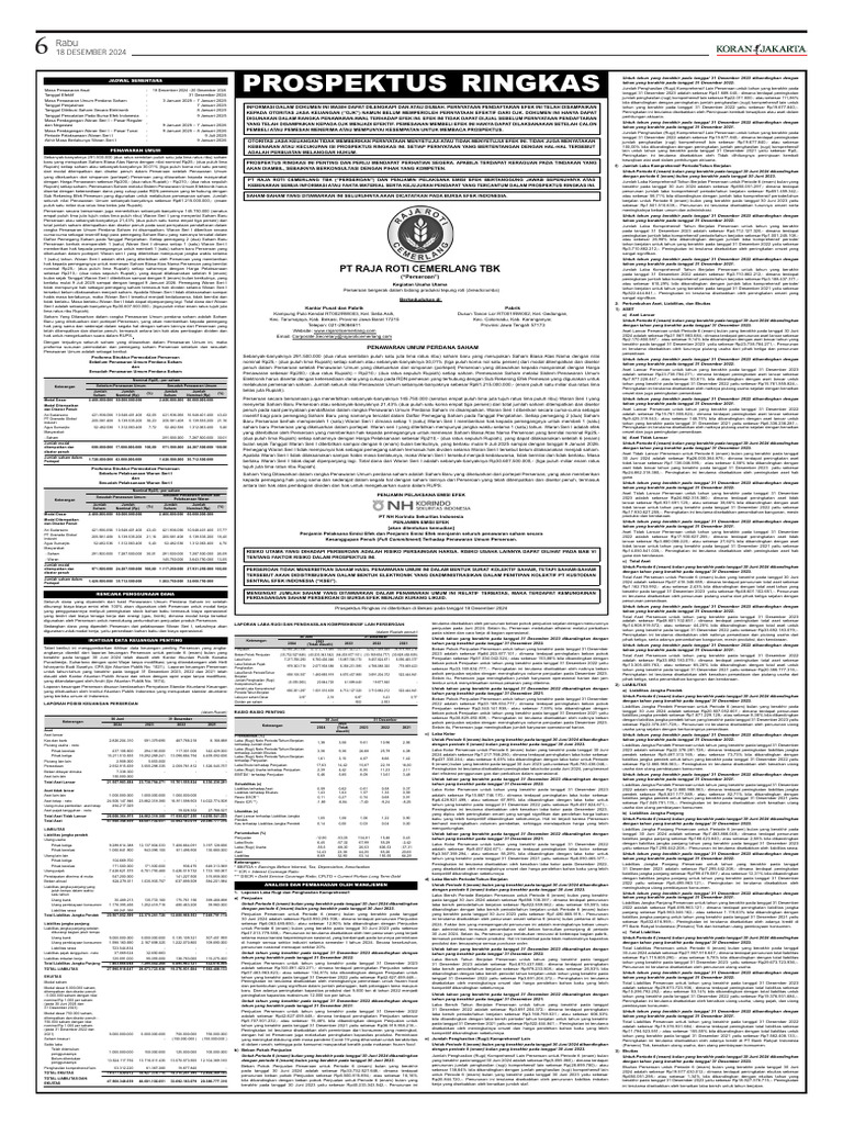 s Prospektus Ringkas Pt Raja Roti Cemerlang Tbk | PDF