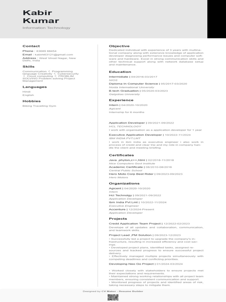 Kabir’s cv | PDF | Information Technology | Computing