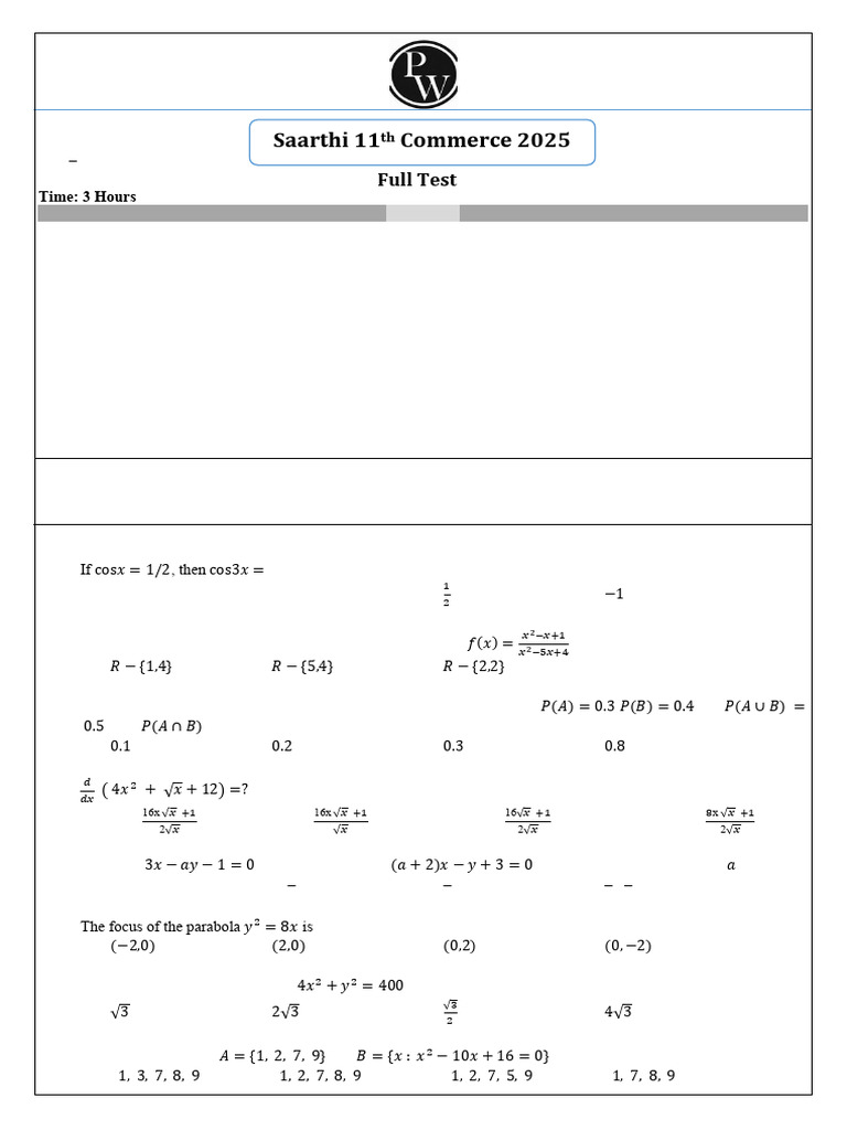 Core Maths Test Paper Set 01 | PDF | Multiple Choice | Mathematics
