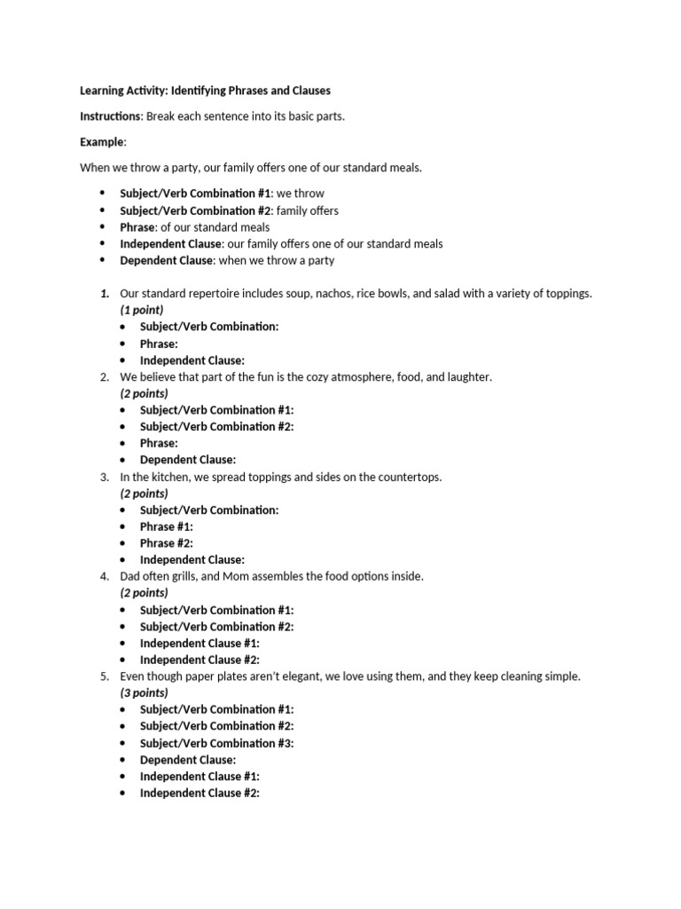 LA - Identifying Phrases and Clauses | PDF