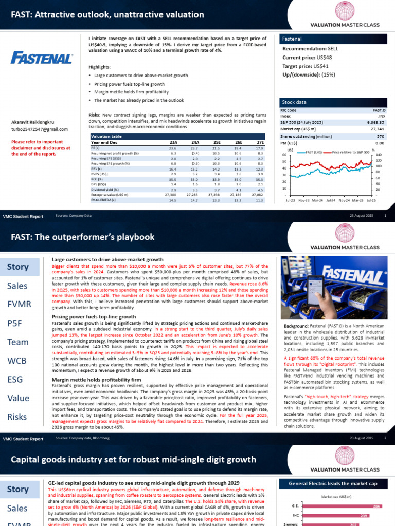 Fastenal Valuation: SELL Recommendation | PDF | Gross Margin ...