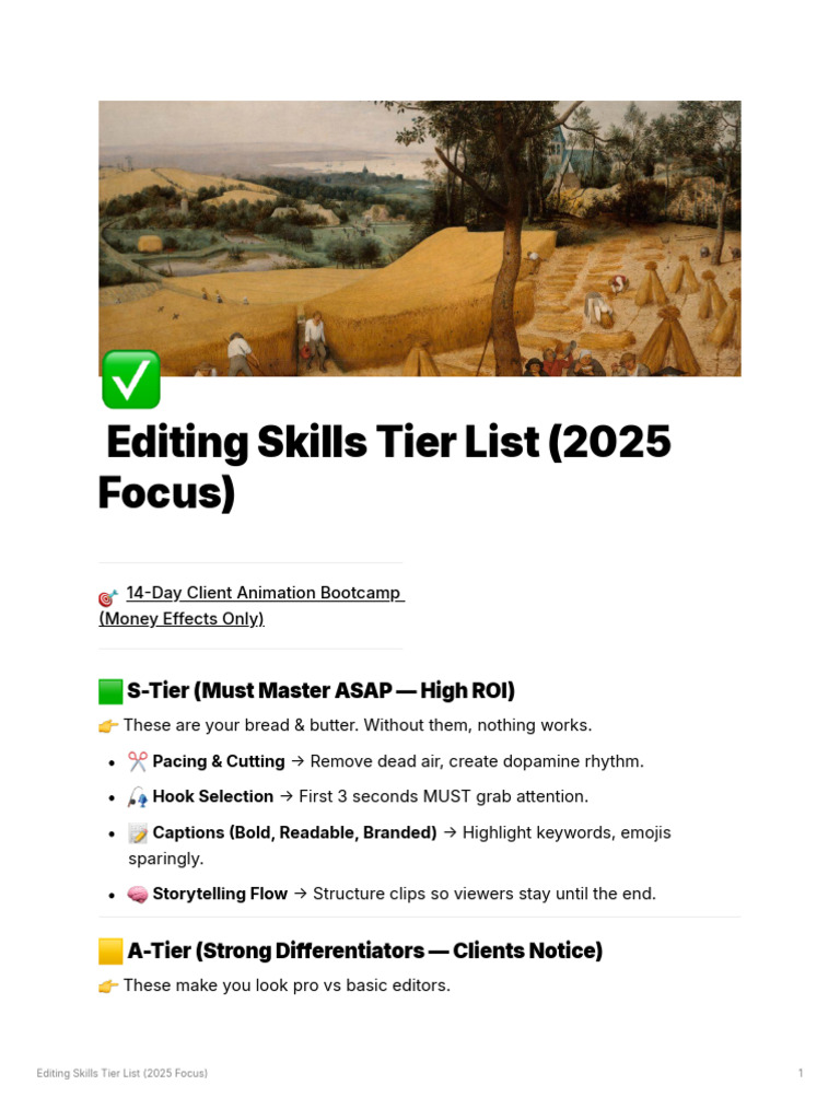 Editing Skills Tier List (2025 Focus) | PDF
