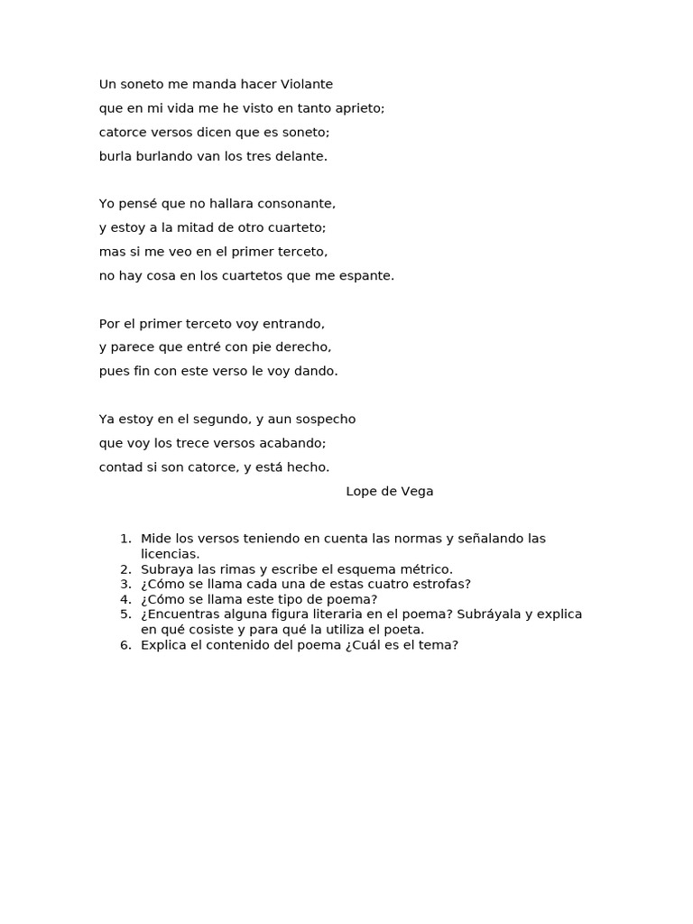 Análisis de "Un soneto me manda hacer Violante" | PDF