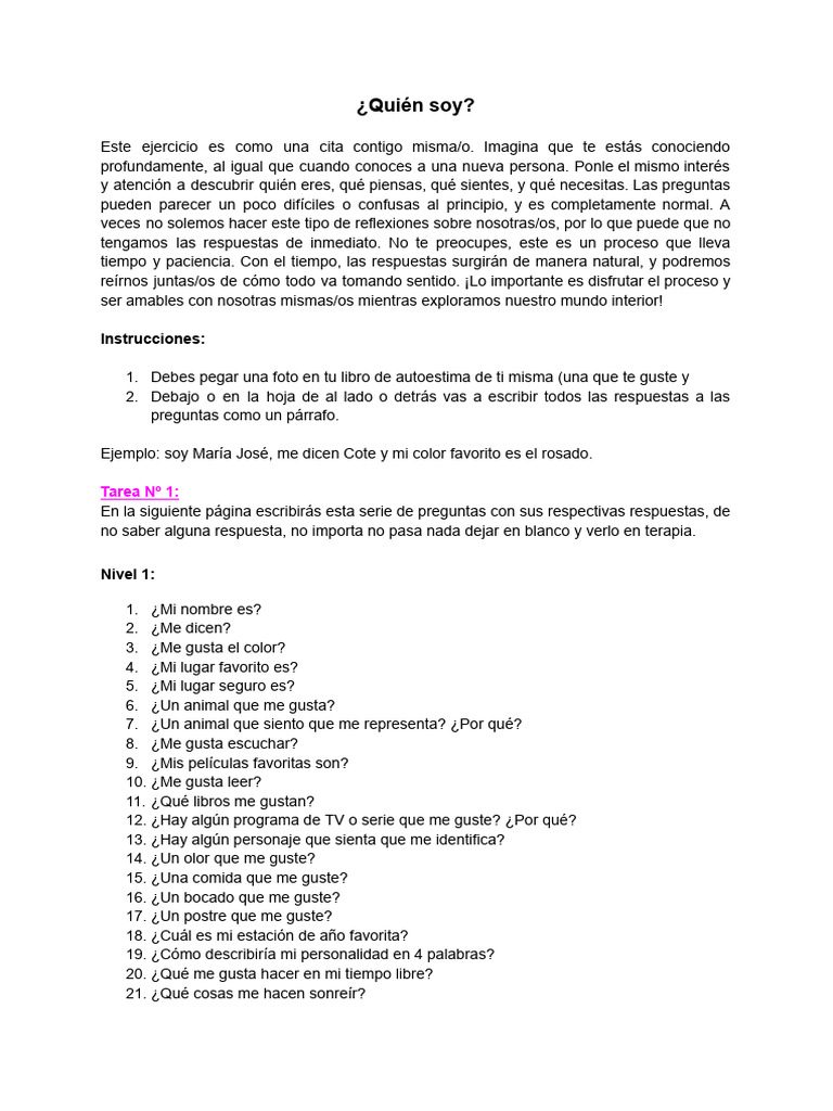 Actividad 1 ¿Quién Soy - Libro de Autoestima | PDF