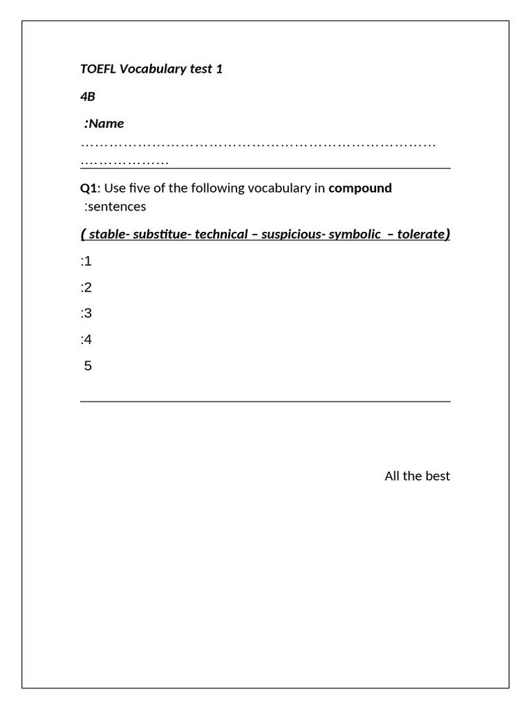 TOEFL Vocabulary Test Instructions | PDF