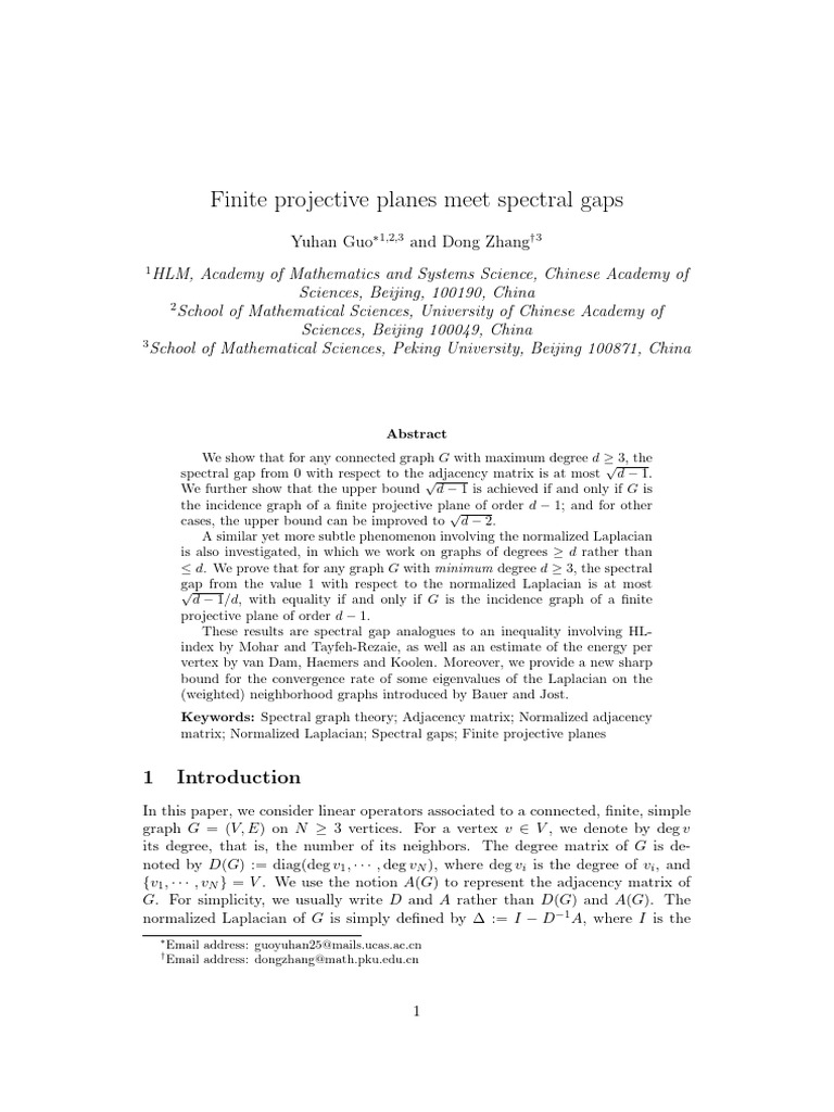 Finite Projective Planes Meet Spectral Gaps | PDF | Eigenvalues And Eigenvectors | Projective ...
