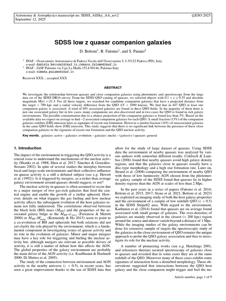 SDSS Low z Quasar Companion Galaxies | PDF | Quasar | Galaxy