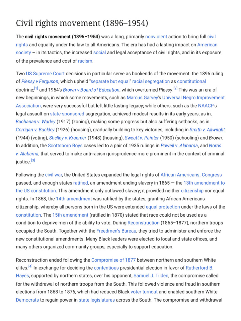 Civil Rights Movement (1896-1954) - Wikipedia | PDF | Ku Klux Klan ...