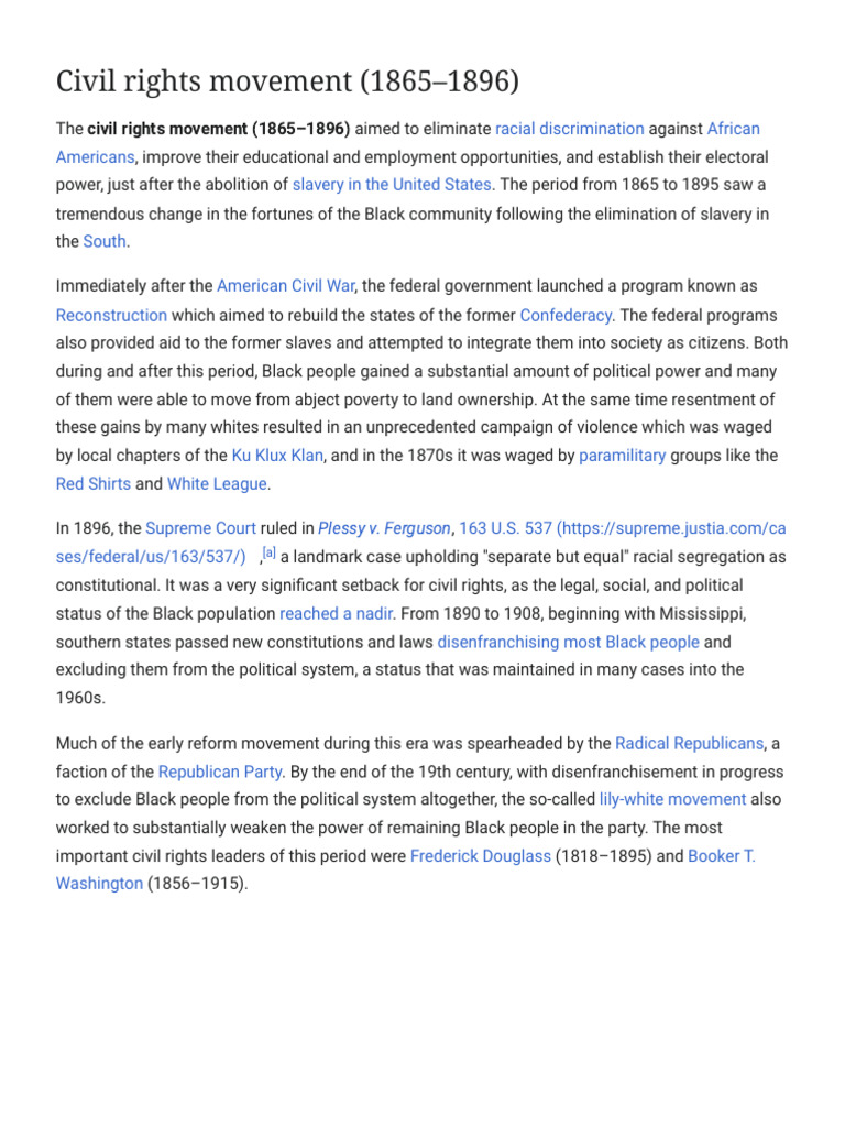 Civil Rights Movement (1865-1896) - Wikipedia | PDF | Reconstruction ...