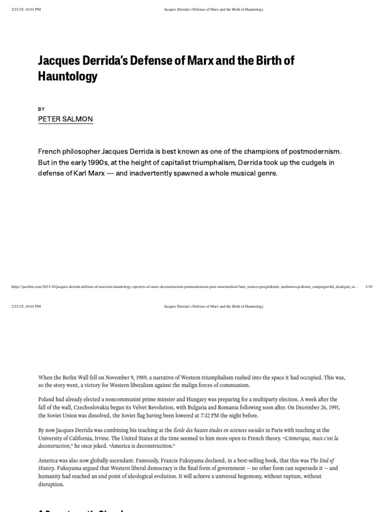 Derrida's Marx Defense and Hauntology | PDF | Deconstruction | Marxism