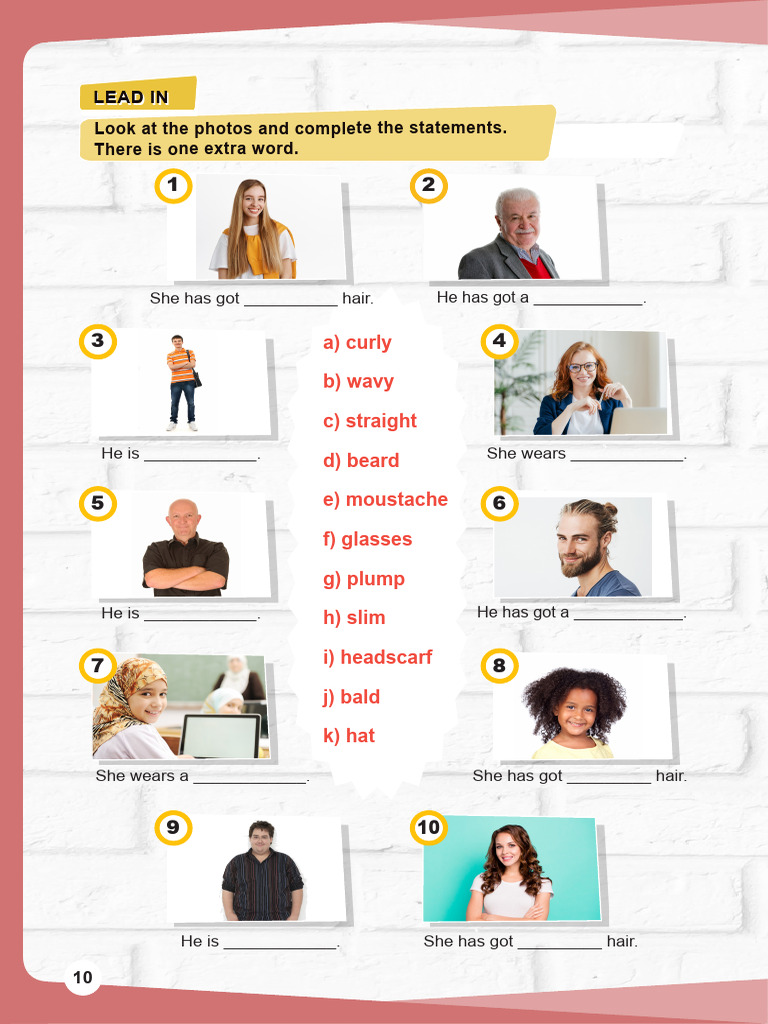 7th Grade English Appearance Descriptions | PDF | Human Hair | Hair