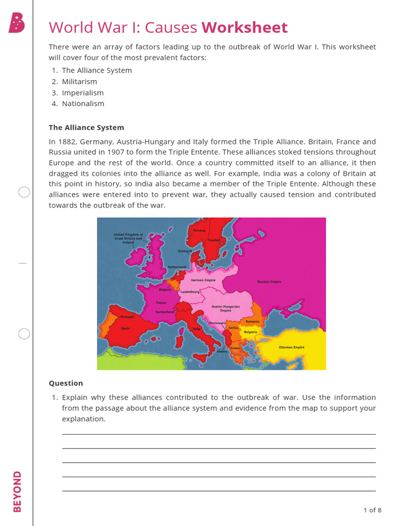 Worksheets World War I Causes Worksheet - Ver - 2 | PDF | Austria ...