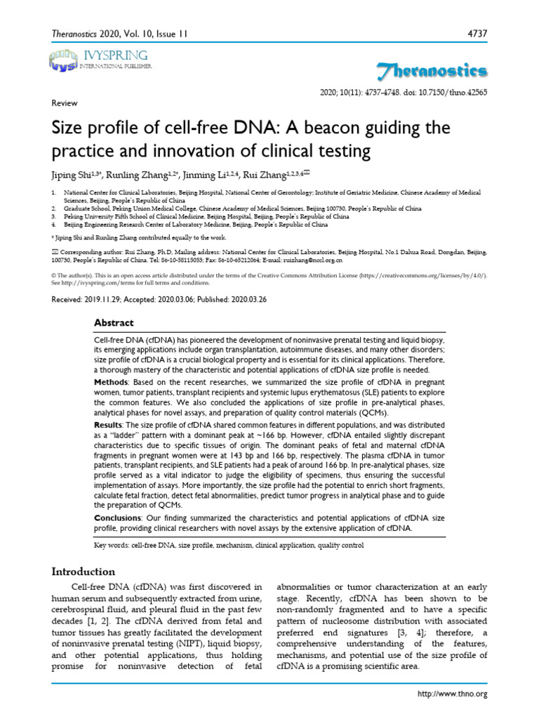 Size Profile of Cell-Free DNA - A Beacon Guiding The Practice and ...