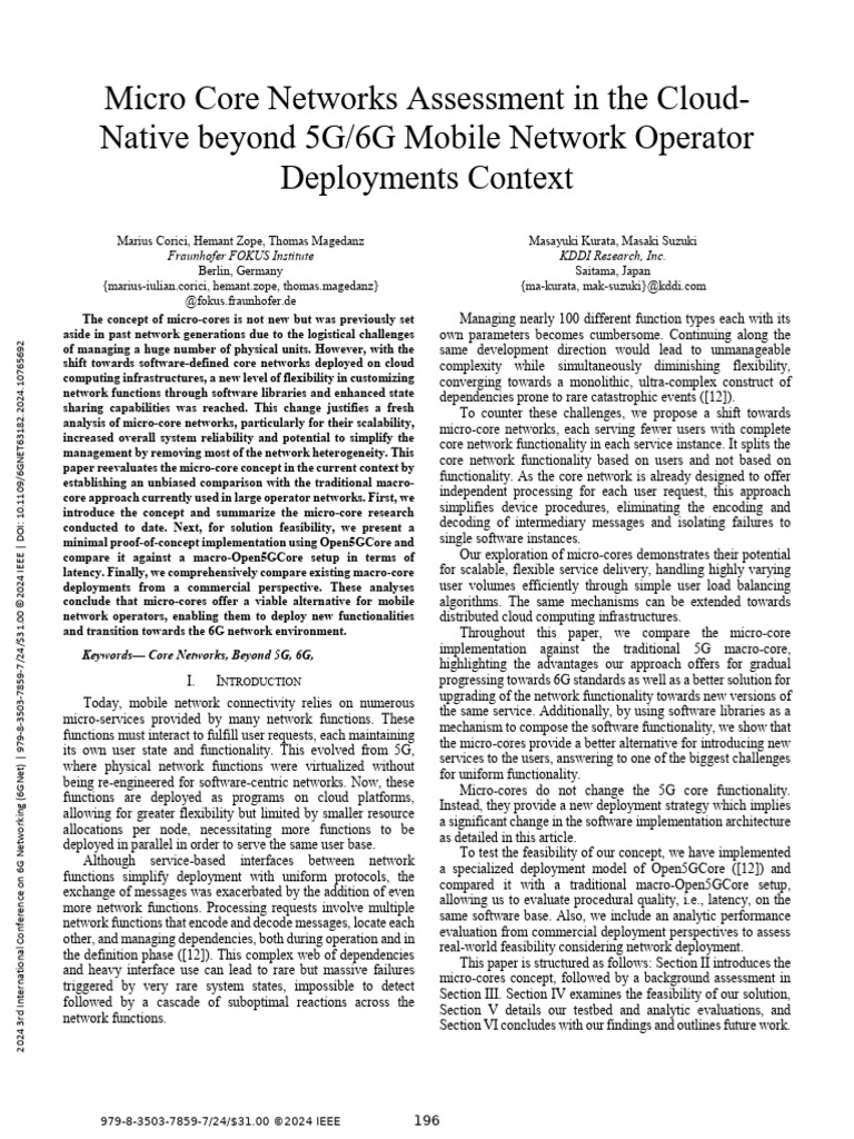 Micro Core Networks Assessment in The Cloud-Native Beyond 5G 6G Mobile ...