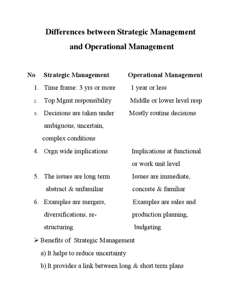 Strategic vs Operational Management Differences | PDF | Finance & Money ...