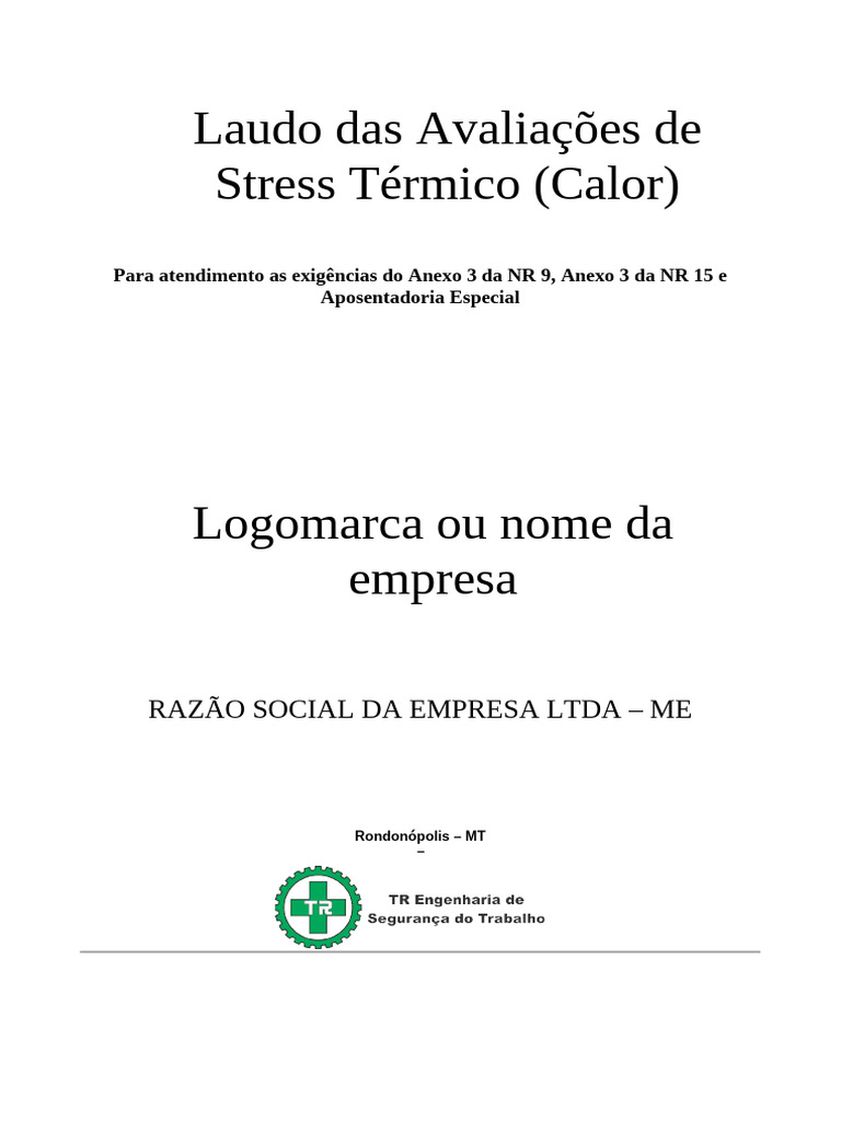 Laudo de Avaliação de Stress Térmico | PDF | Temperatura | Termômetro