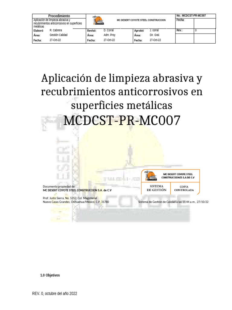 MCDCST PR MC007 | PDF | Revestimiento | Contaminación